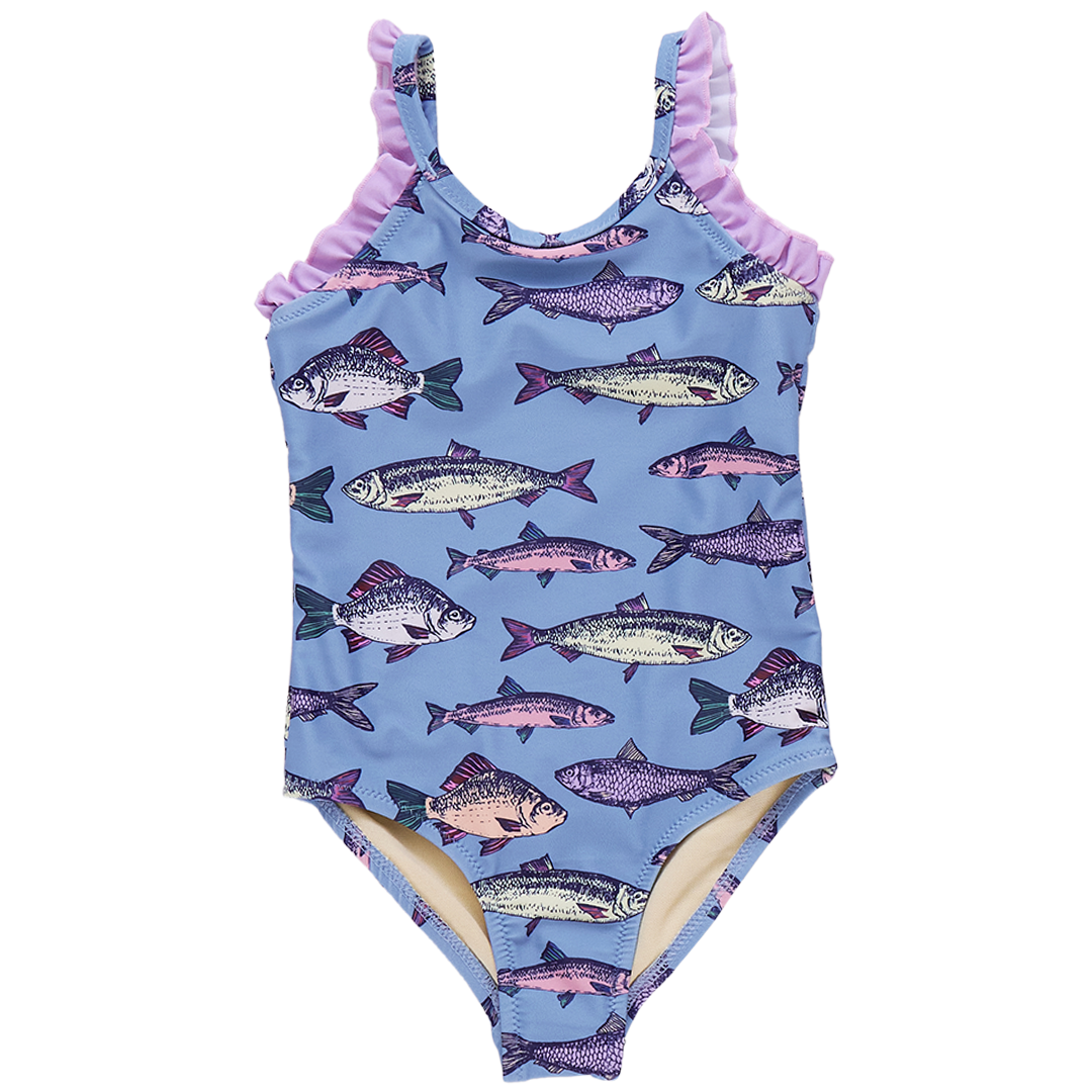 Claire Suit - Blue Multi Fishies — Collins & Conley